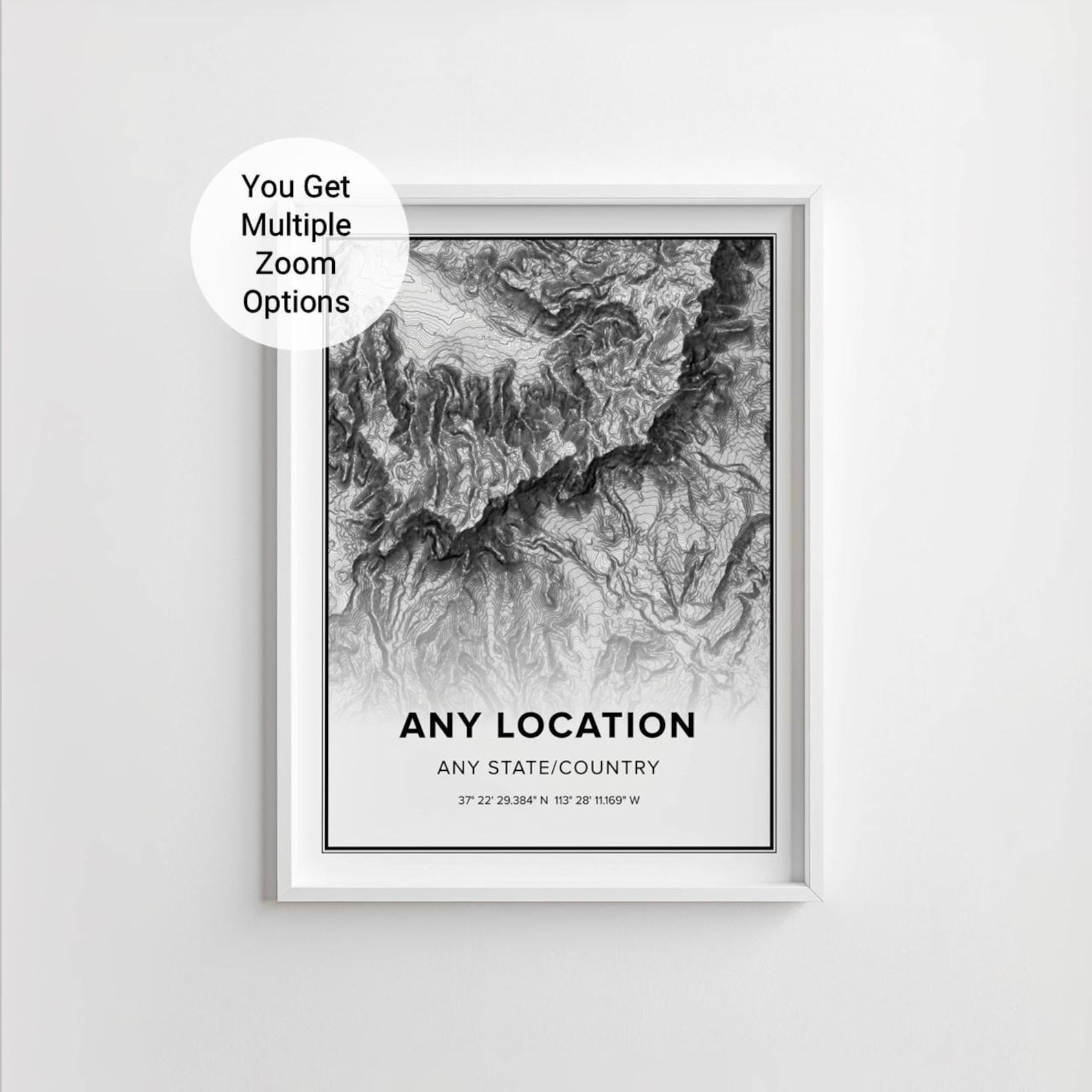 Custom Topographic Map of Anywhere in the World, Gift for Hiker ...