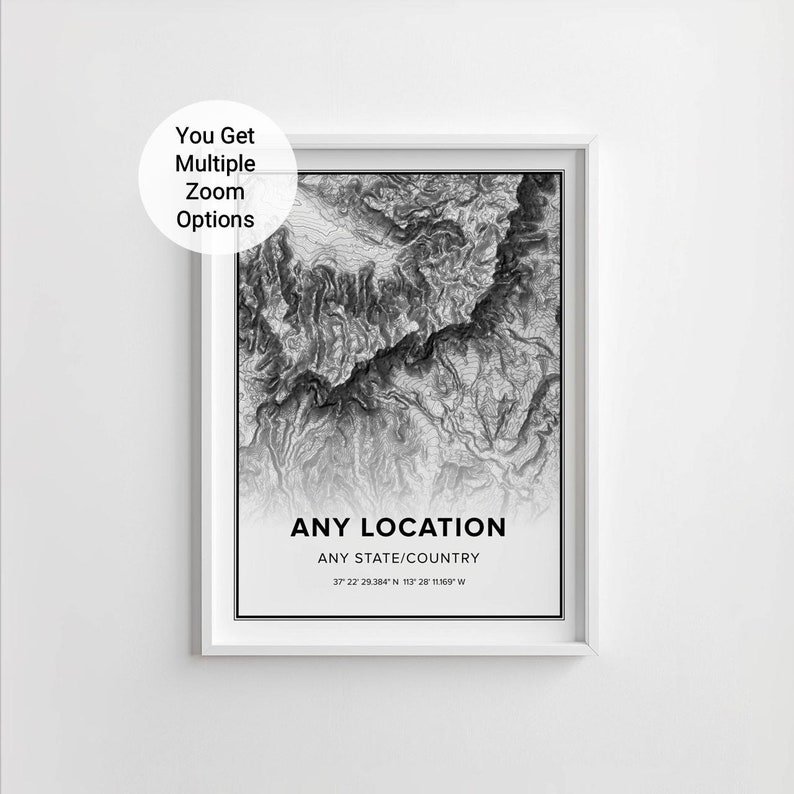Custom Topographic Map of Anywhere in the World, Gift for Hiker ...