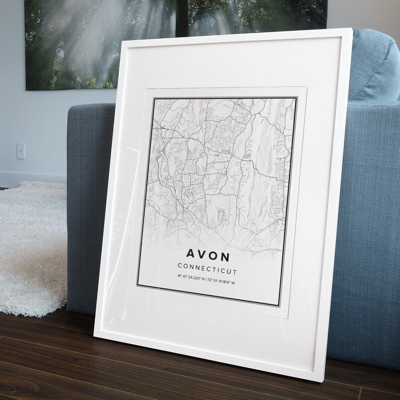 Avon Connecticut Town Street Wall Art Map Avon Minimalist Map - Etsy