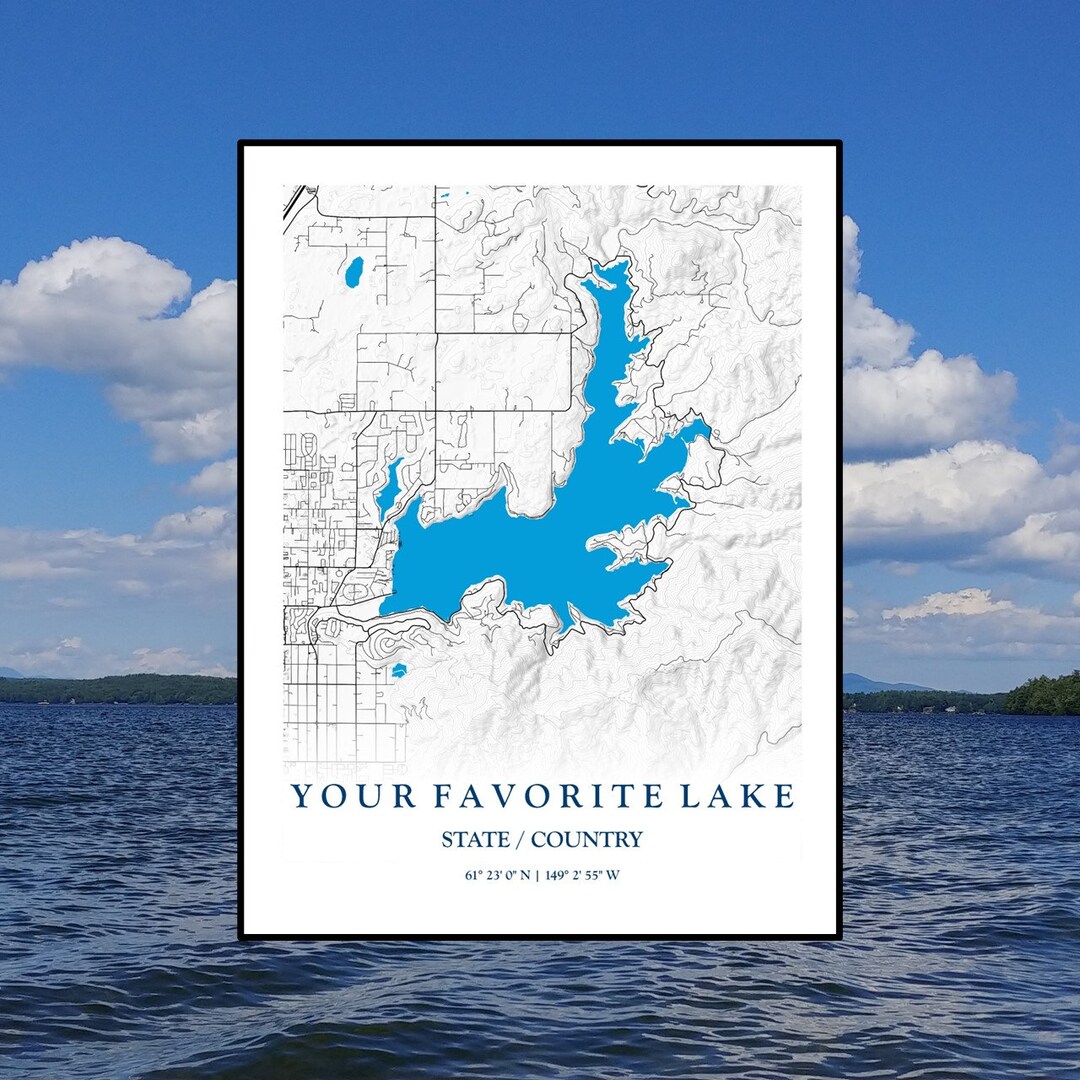 Custom Lake Map Print Lake Map Wall Art Custom Lake Decor Map of Lake ...