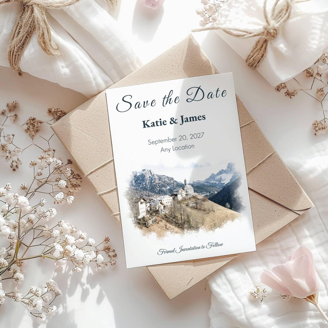 Custom Watercolor Save the Date | Scenic Wedding Location Art ...