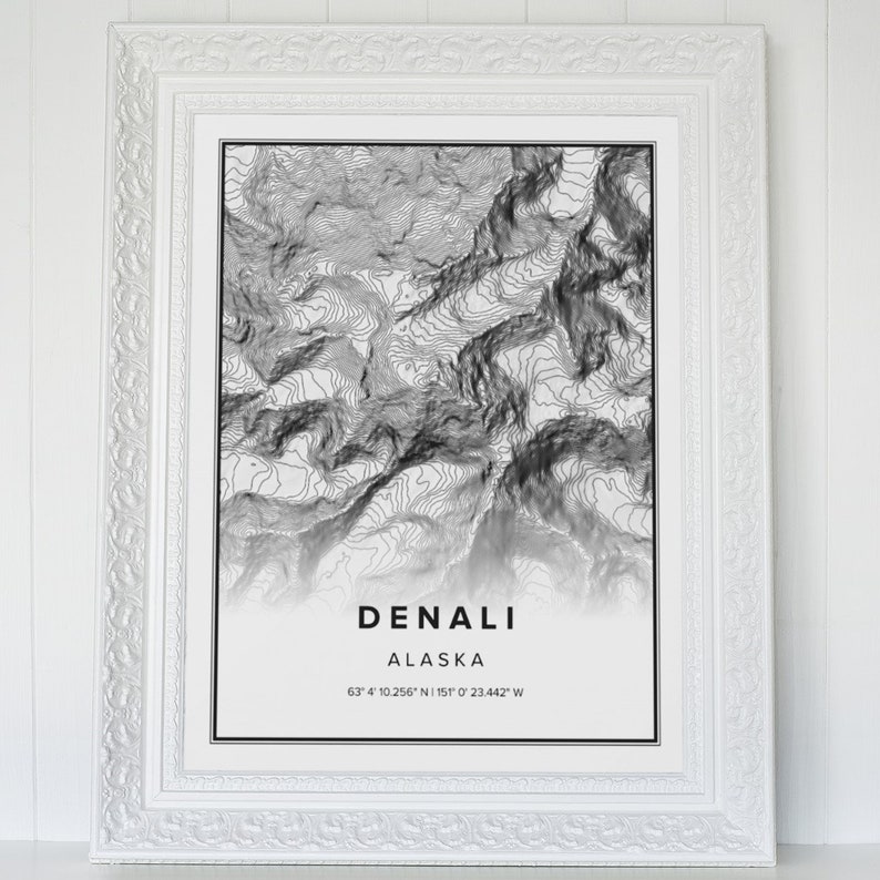 Denali Peak Alaska Topographic Map Denali Mountain Range Wall Art Map ...