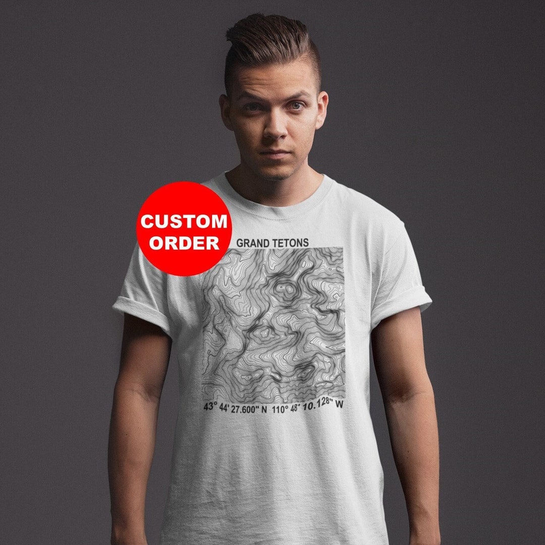 Custom Topographic Tshirt Any Location With Coordinates Hiking Tee of ...