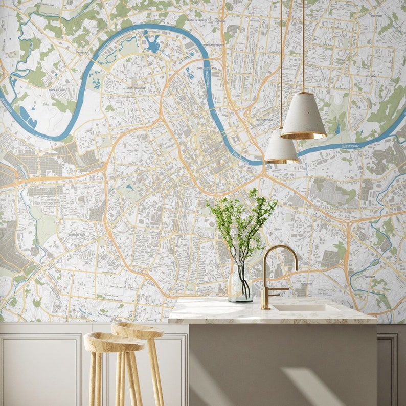 Wall Mural Custom Map Peel and Stick Wallpaper Oversized Map Modern ...