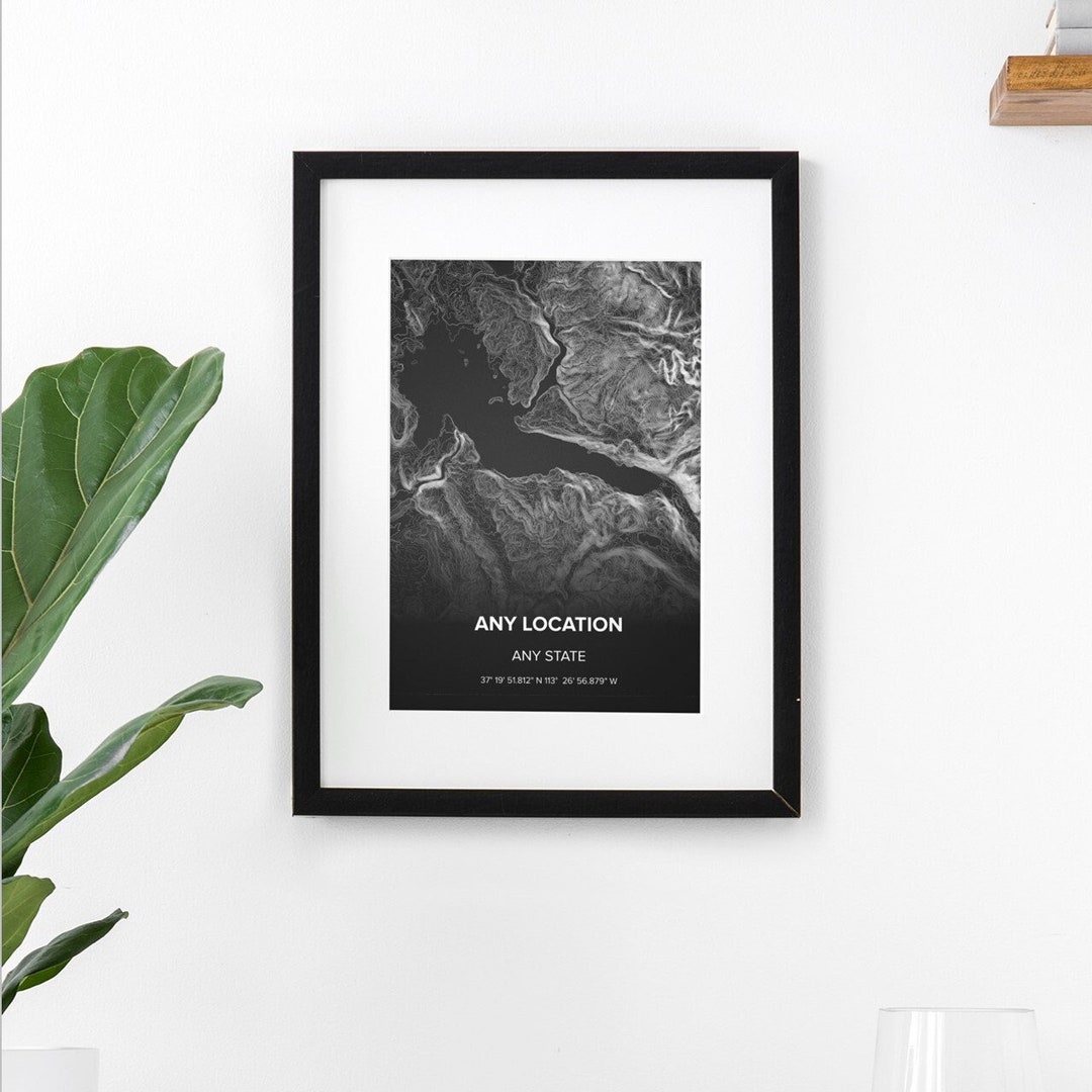 Custom Topographic Map In Black Of Anywhere In The World Wall Art Hiking Map T Idea For Home 