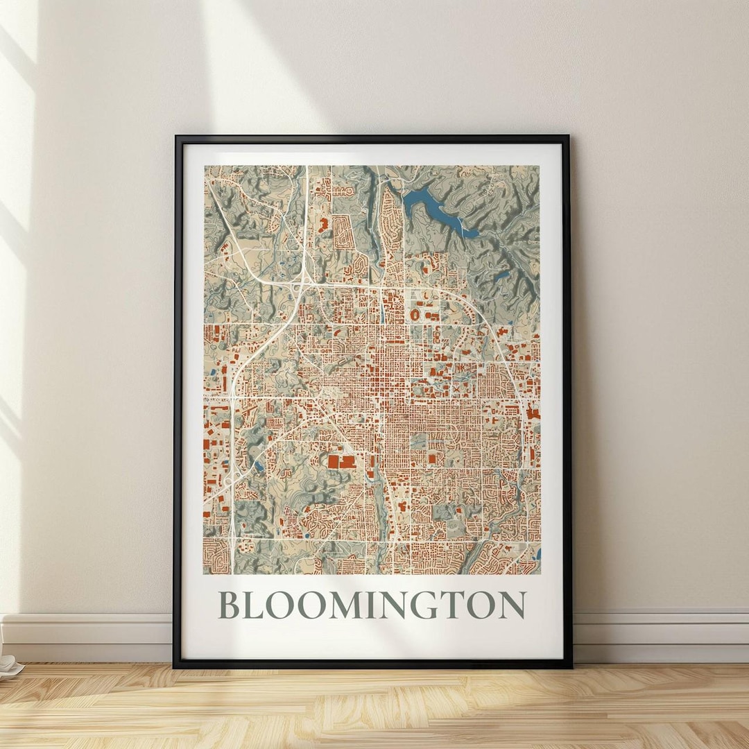 Bloomington Indiana Map, Earth Tone Colors With Topographic Lines ...
