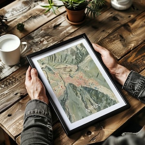 Watercolor Custom Map, Old Map Style Colors With Topographic Lines ...