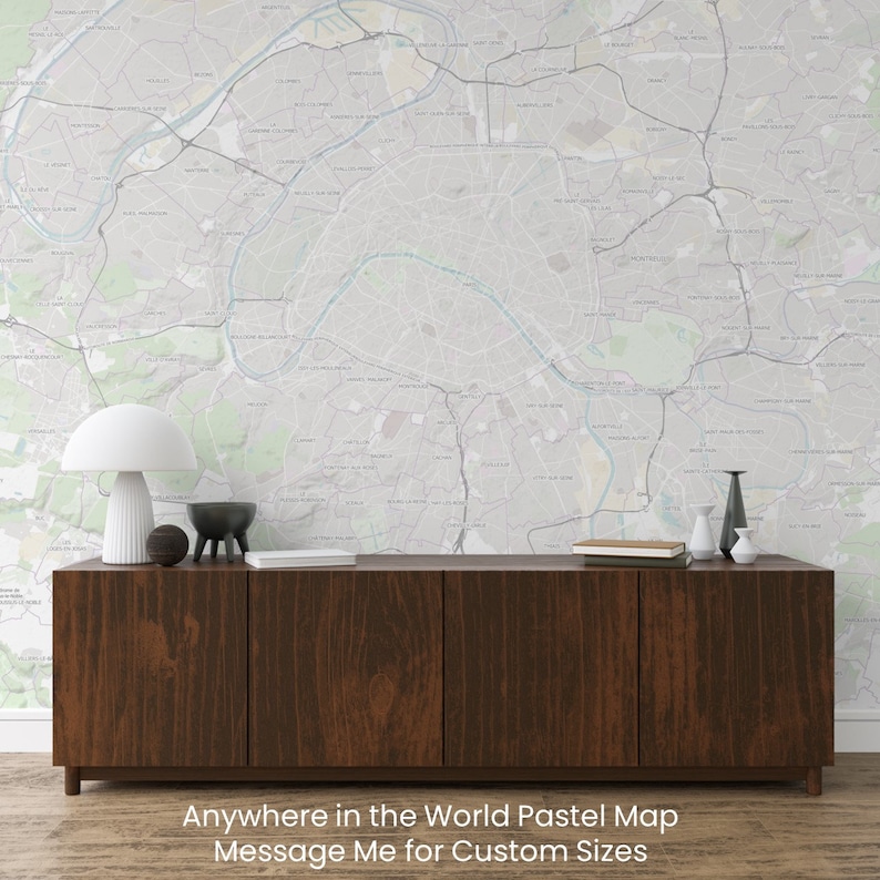 Wall Mural Custom Map Peel and Stick Wallpaper Oversized Map Pastel ...
