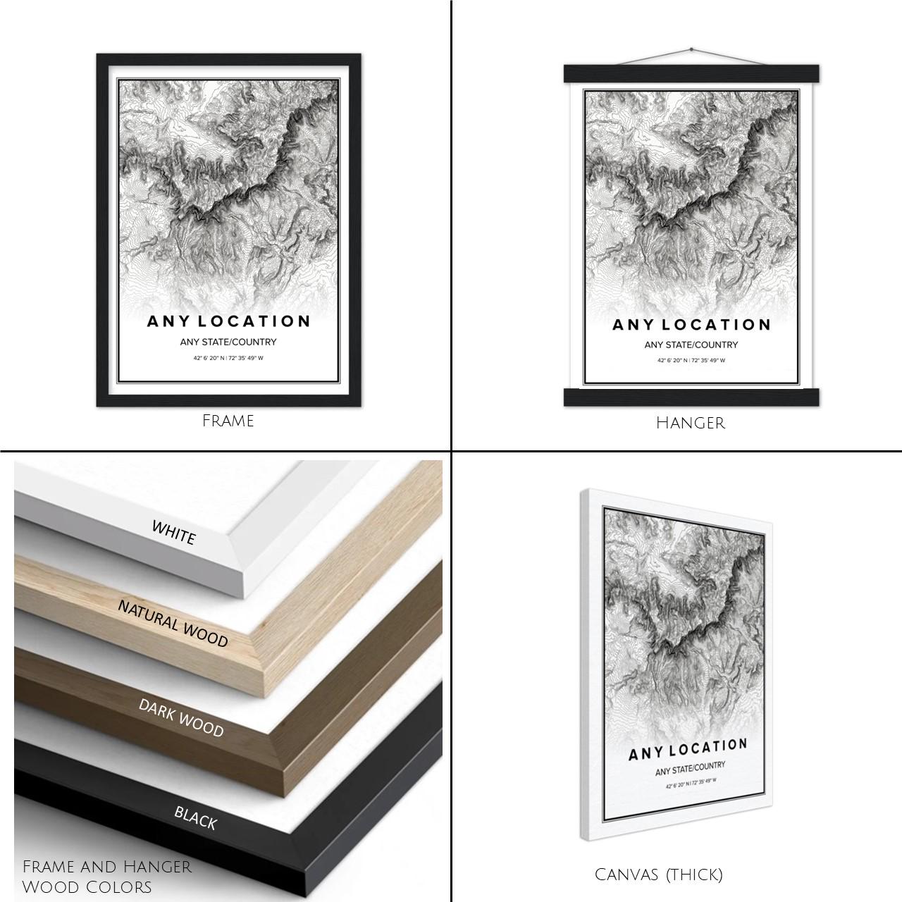 Custom Topographic Map of Anywhere in the World, Gift for Hiker ...