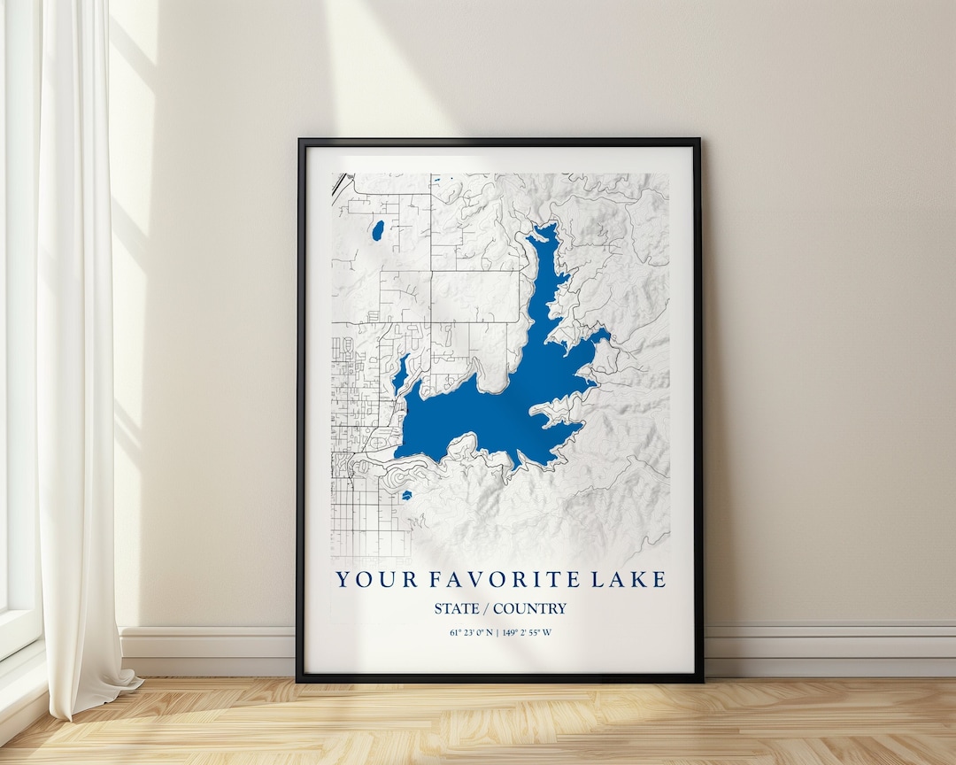 Custom Lake Map Print Lake Map Wall Art Custom Lake Decor Map of Lake ...