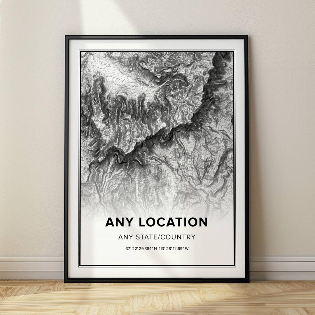 Custom Topographic Map of Anywhere in the World, Gift for Hiker ...