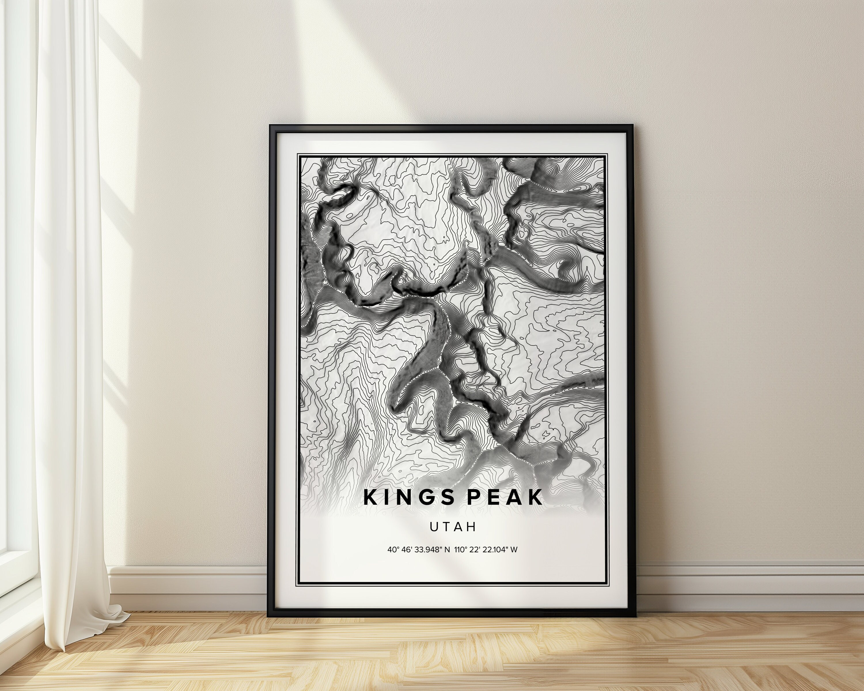 Kings Peak Utah Topographic Map Uinta Mountains Wall Art Map Home Office Decor Minimalist Topo ...