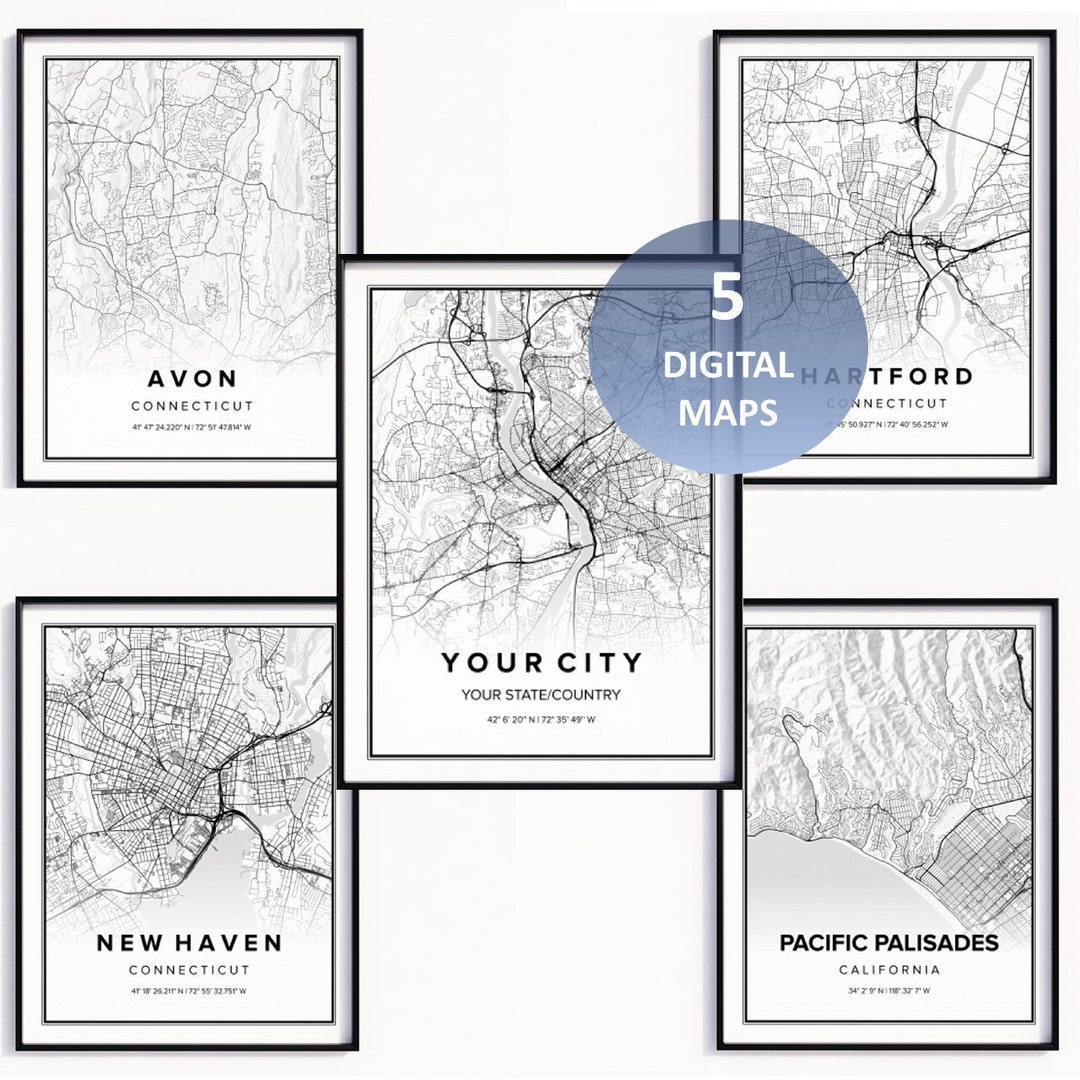 5 Custom City Maps of Any Five Locations Custom Maps Street Details for ...