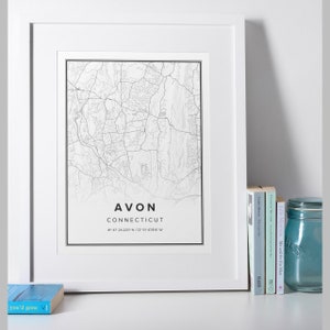 Avon Connecticut Town Street Wall Art Map Avon Minimalist Map - Etsy