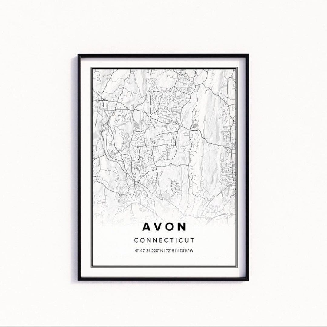 Avon Connecticut Town Street Wall Art Map Avon Minimalist Map Home ...