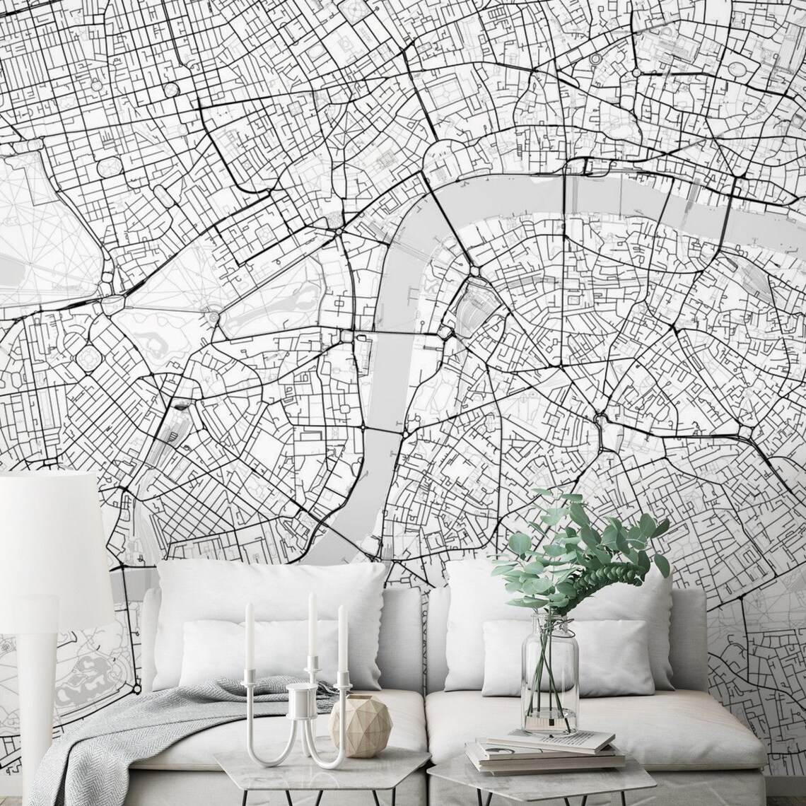 City Street Wallpaper Maps Peel and Stick Wall Murals Large Map of Any ...