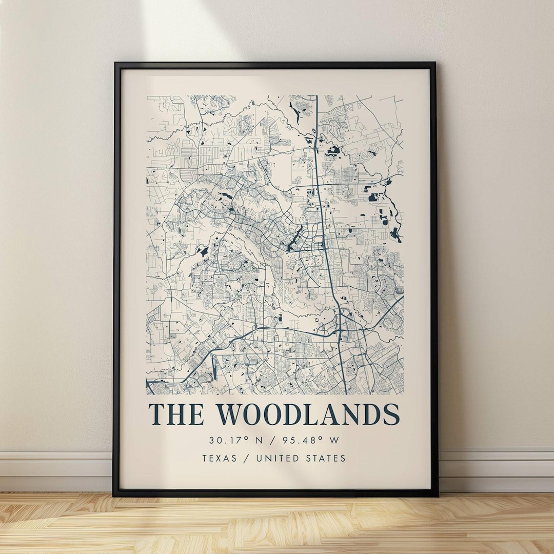The Woodlands Texas Map Minimalist Print, Urban Street Grid Art, Modern ...