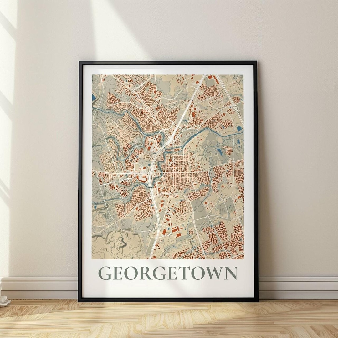 Georgetown Texas Map, Old Style Map, Earth Tone Colors With Topographic ...