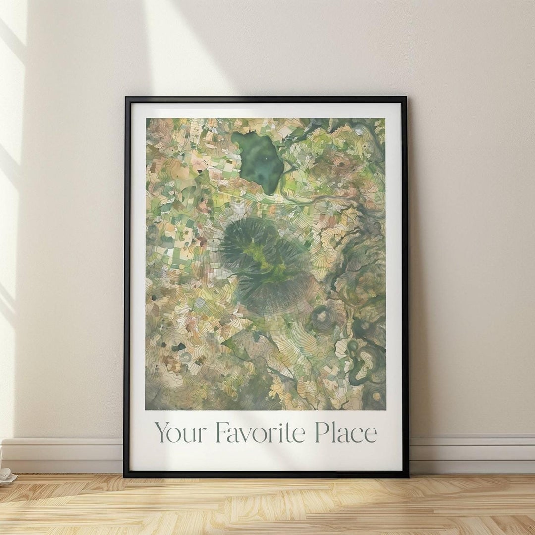 Watercolor Custom Topographic Map With Natural Earth Colors, Print ...