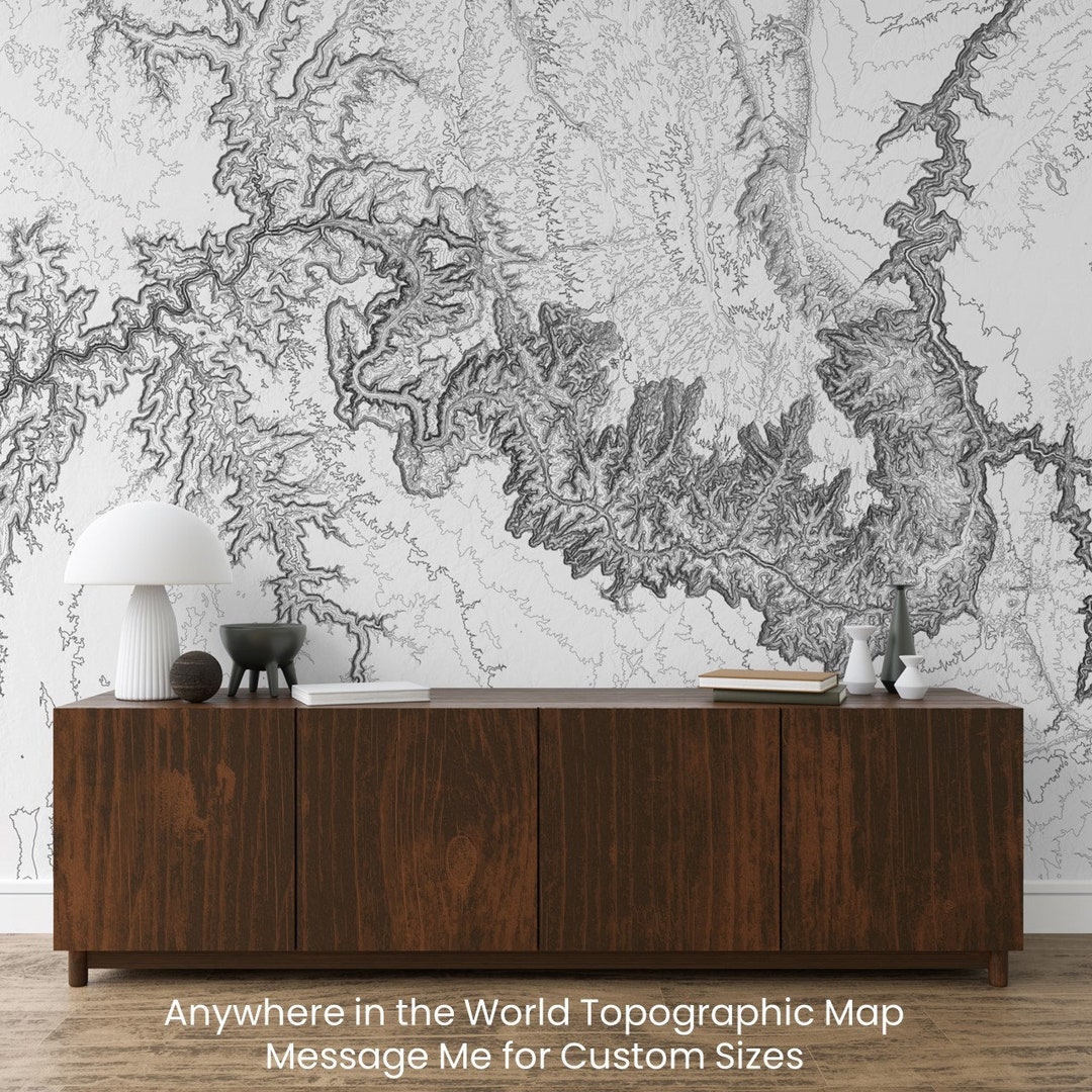 Wall Mural Custom Topographic Wall Peel and Stick Wallpaper Oversized ...