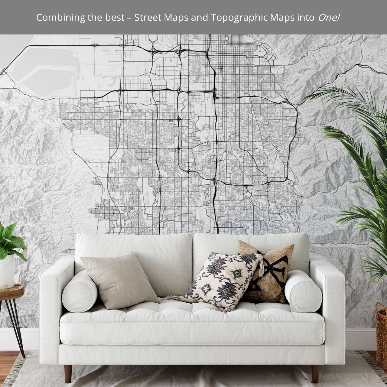 City Topographic Wallpaper Maps Peel and Stick Wall Mural Large Map of ...