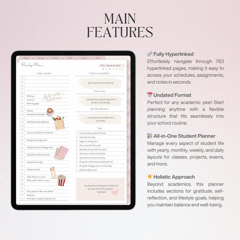 All-in-one Digital Student Planner: Undated, Minimalist Design (PDF ...