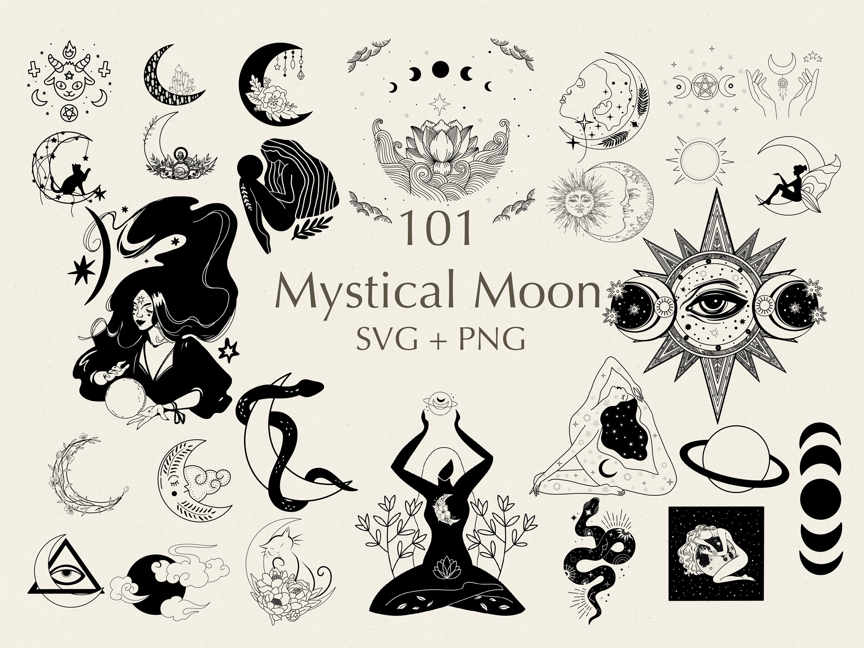 Mystical Moon Svg Bundle Crescent Svg Files Dark Soul Svg Witchcraft ...