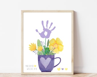 Flower Handprint Art Craft DIY Gift From Baby, Toddler, Kids Printable ...