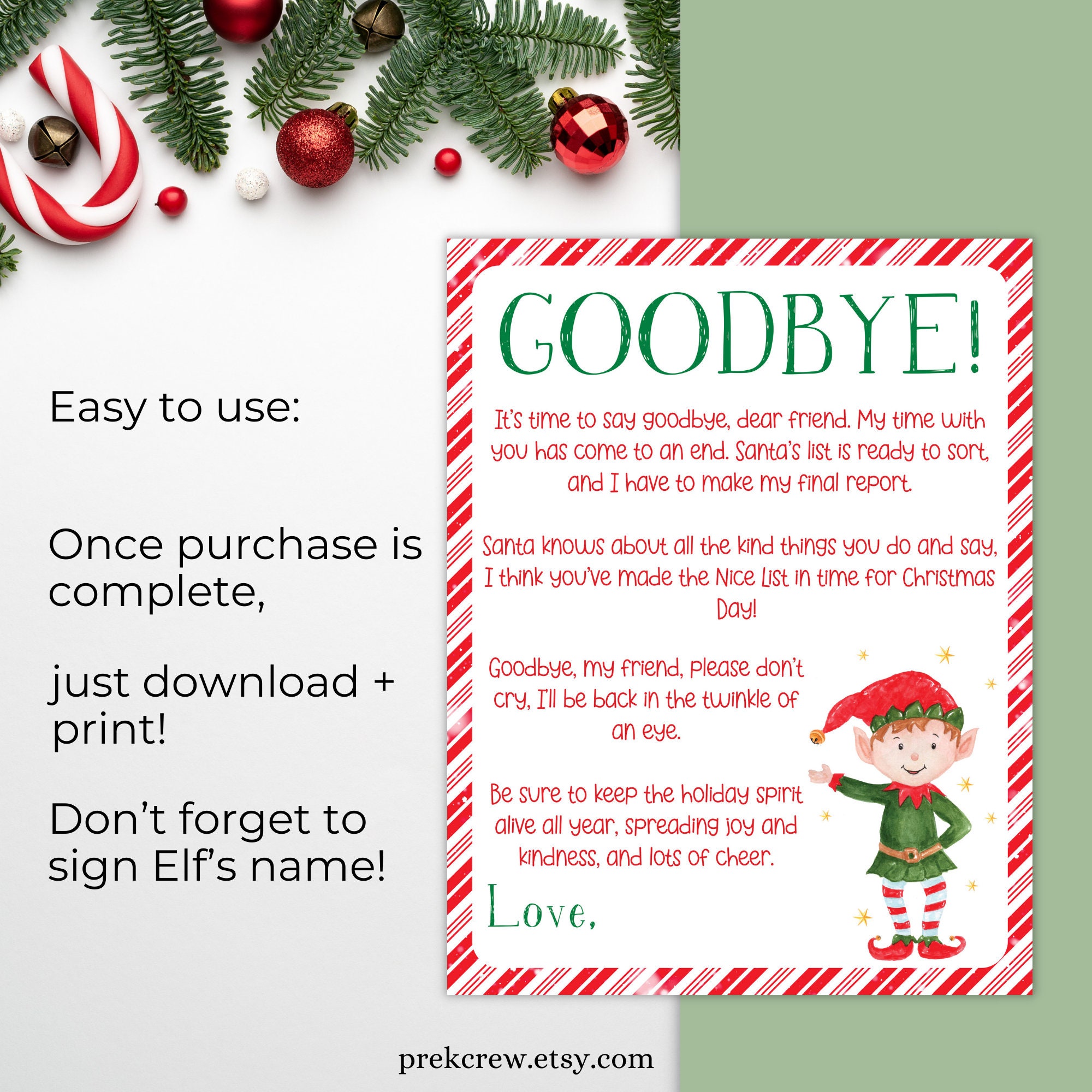 Elf Goodbye Letter, Christmas Elf Farewell Letter, Kids Christmas Fun ...