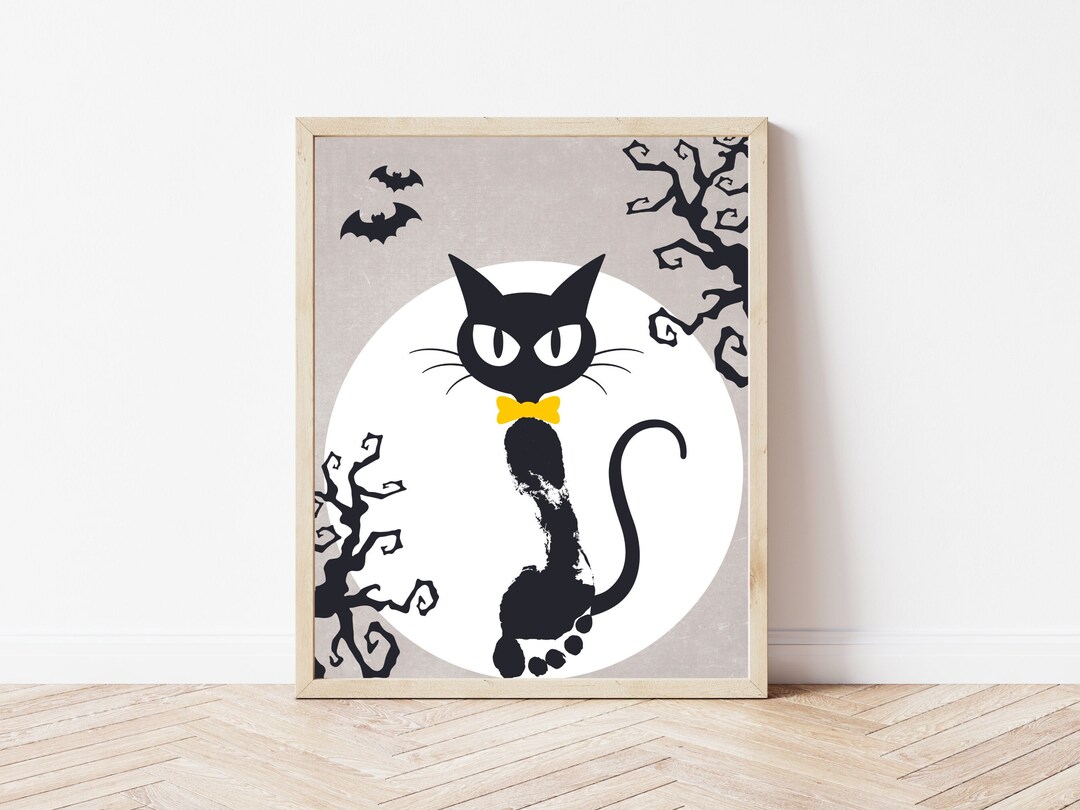 Black Cat Halloween Craft for Kids, Fall Kids Art Craft, Handprint ...