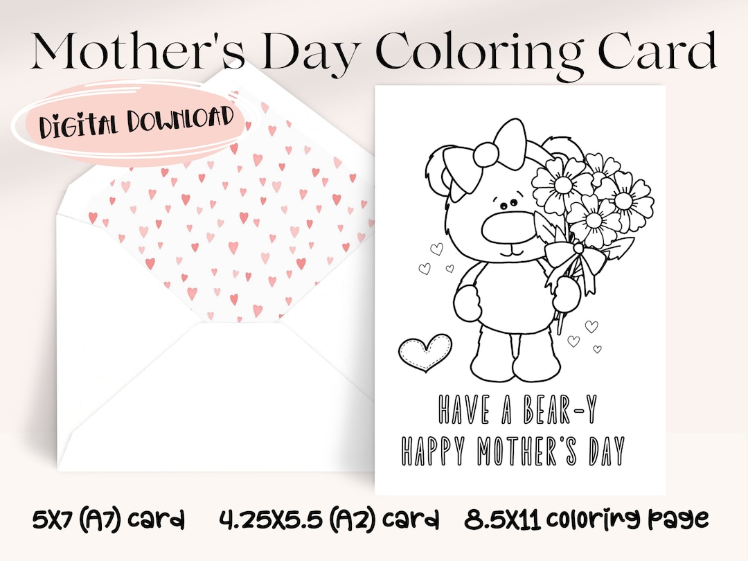 Printable DIY Mother's Day Card Colorable Card DIY Card for Mom Grandma ...