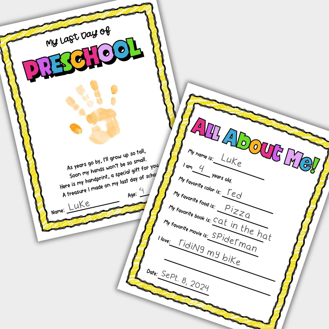 Last Day of Preschool Handprint, All About Me, Last Day of School Craft ...