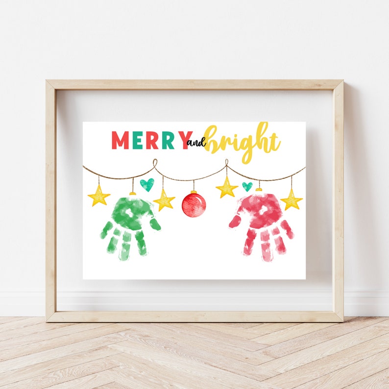 Merry and Bright Christmas Handprint Art, Christmas Footprint Craft ...
