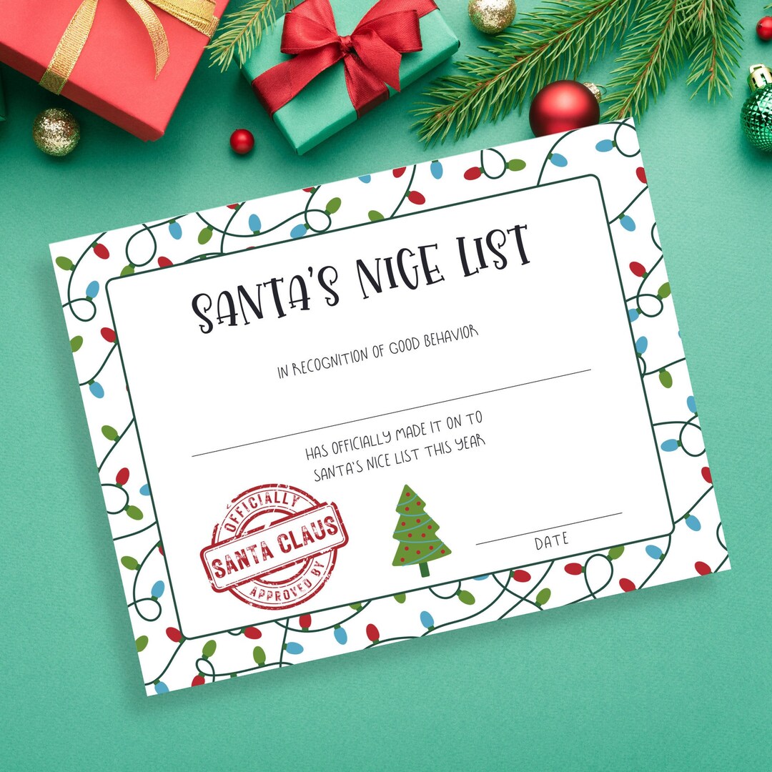 Nice List Certificate, Santa's Nice List Certificate, Santas Good List ...