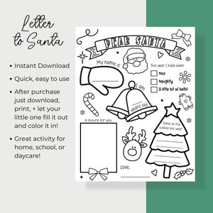 Letter to Santa, Santa Letter Coloring, Christmas Wishlist, Christmas ...