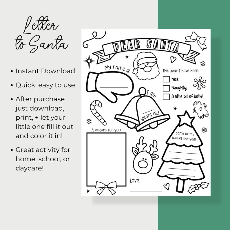 Letter to Santa, Santa Letter Coloring, Christmas Wishlist, Christmas ...