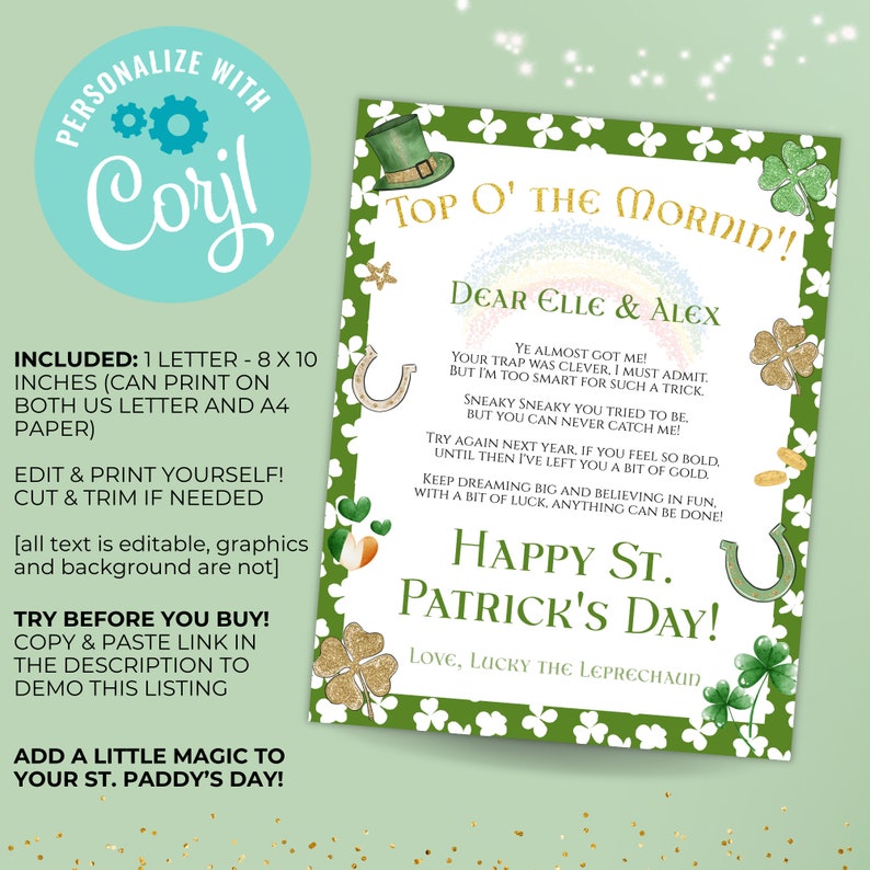 Leprechaun Letter, Editable Letter From Leprechaun, Leprechaun Trap, St ...
