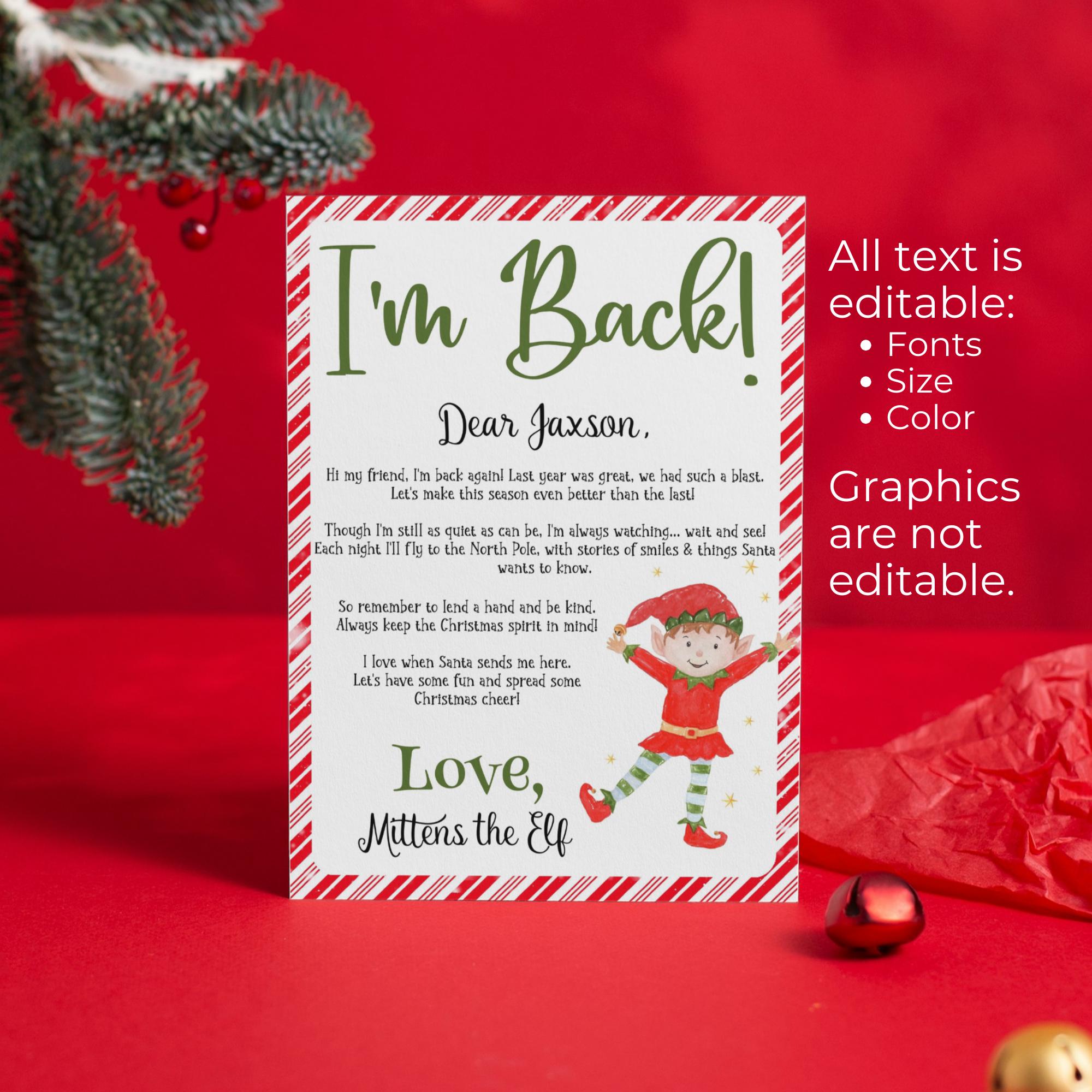 EDITABLE Elf Return Letter, Elf Letters, Elf Arrival Letter, Christmas ...