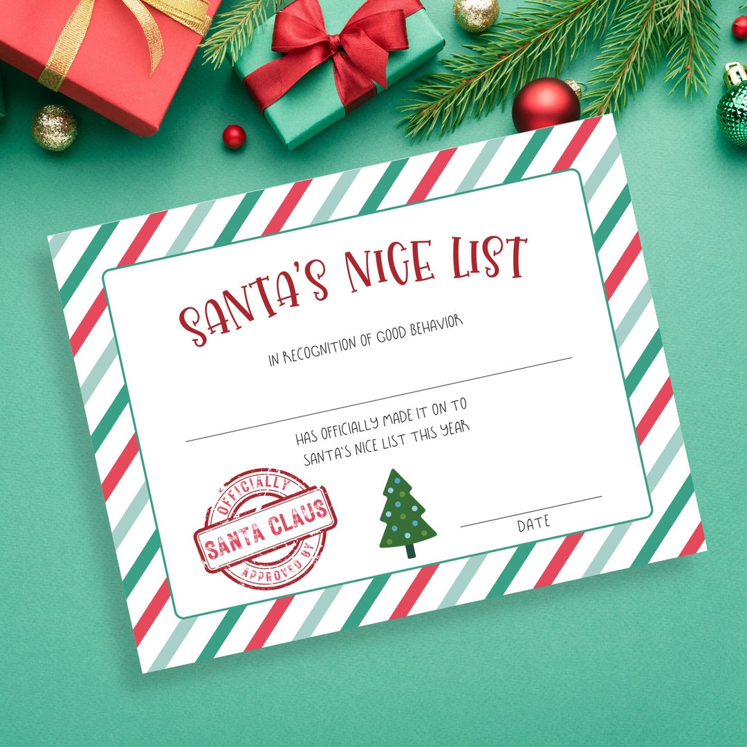 Nice List Certificate, Santa's Nice List Certificate, Santas Good List ...