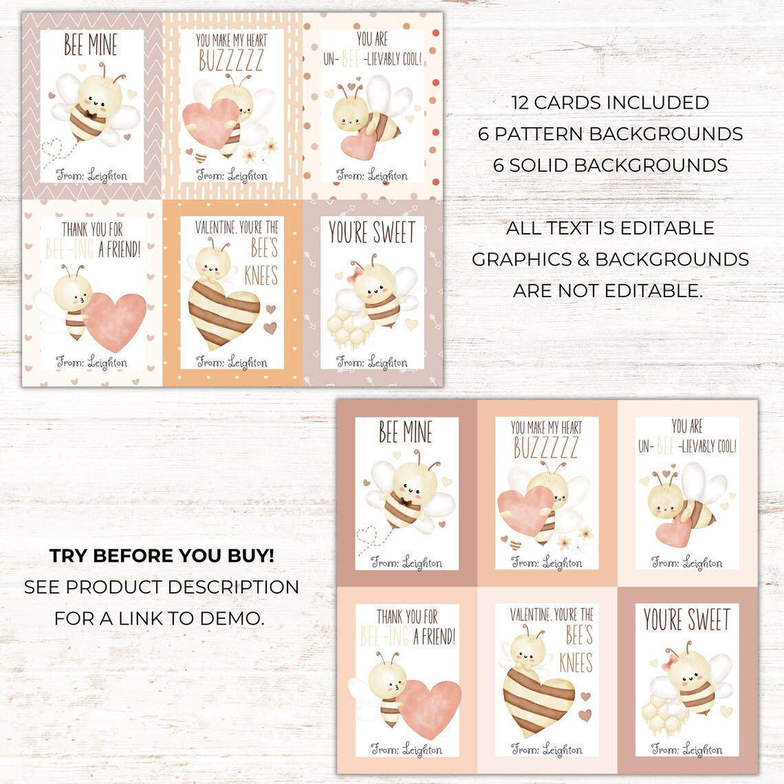 Classmate Valentines, Bee Mine Editable Kids Valentines Cards ...