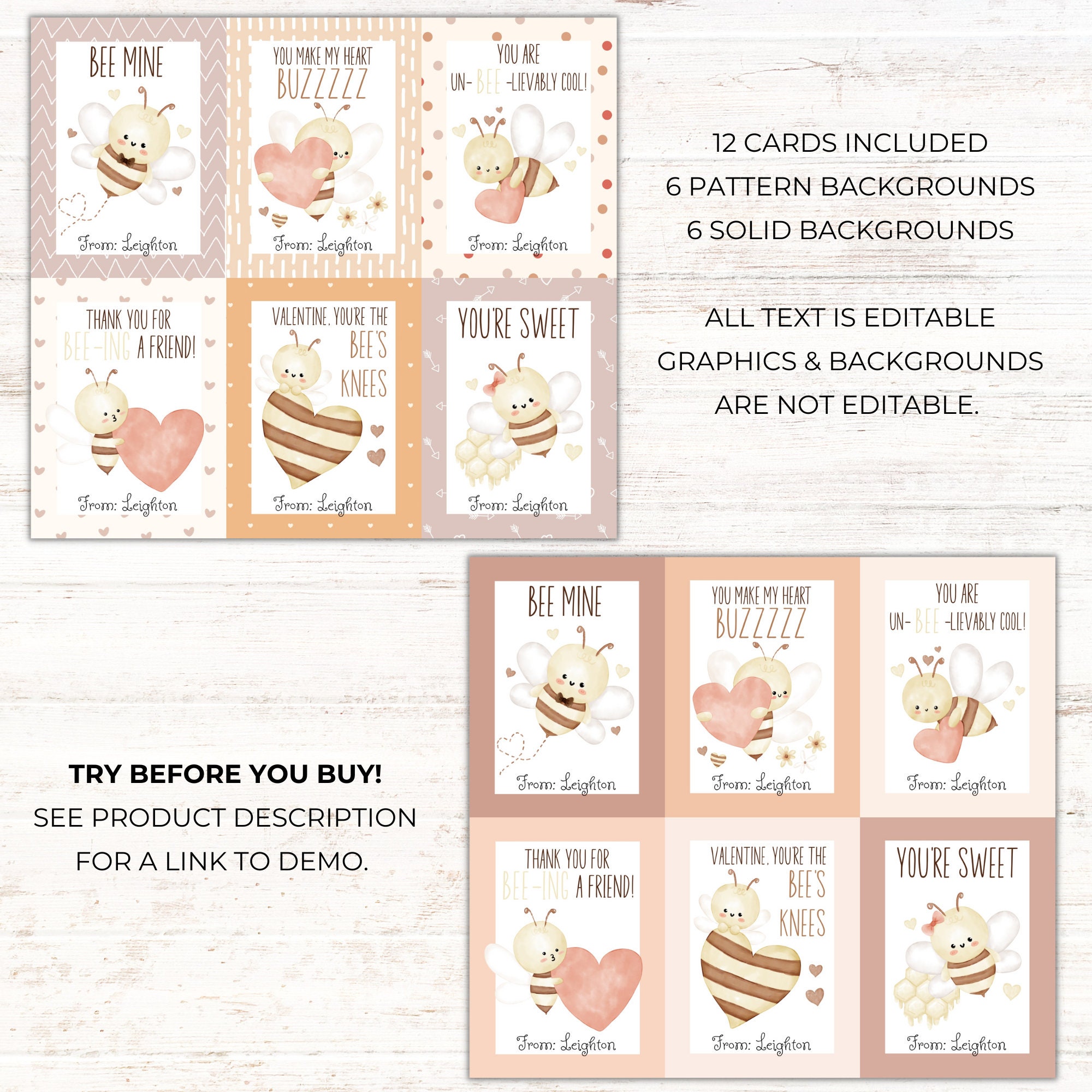 Classmate Valentines, Bee Mine Editable Kids Valentines Cards ...