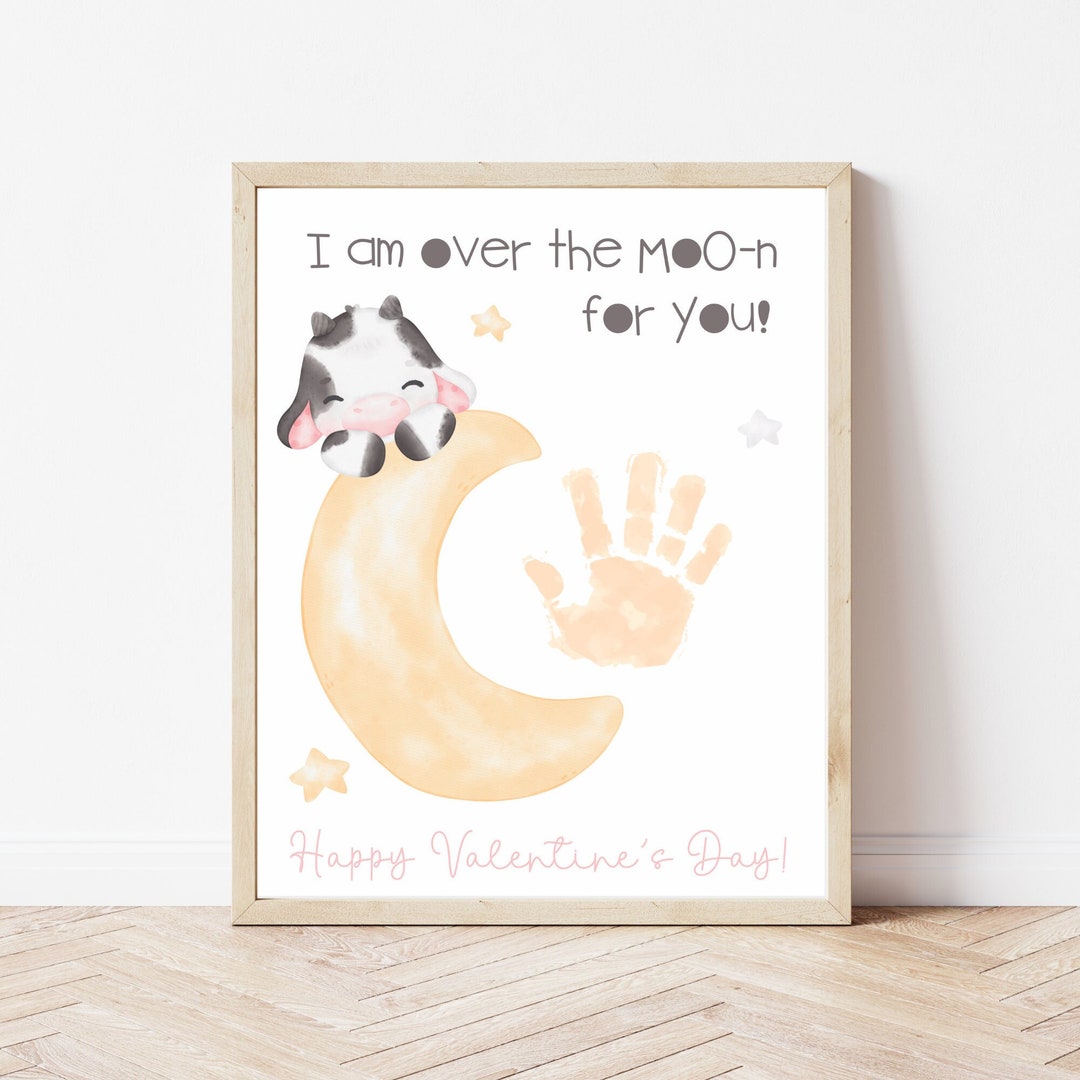 Over the Moon Valentine Handprint Art, Handprint Craft, Baby's First ...