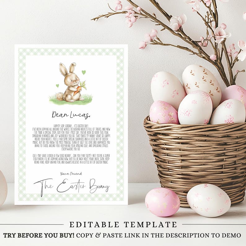 Editable Letter From the Easter Bunny, Printable Easter Bunny Letter ...