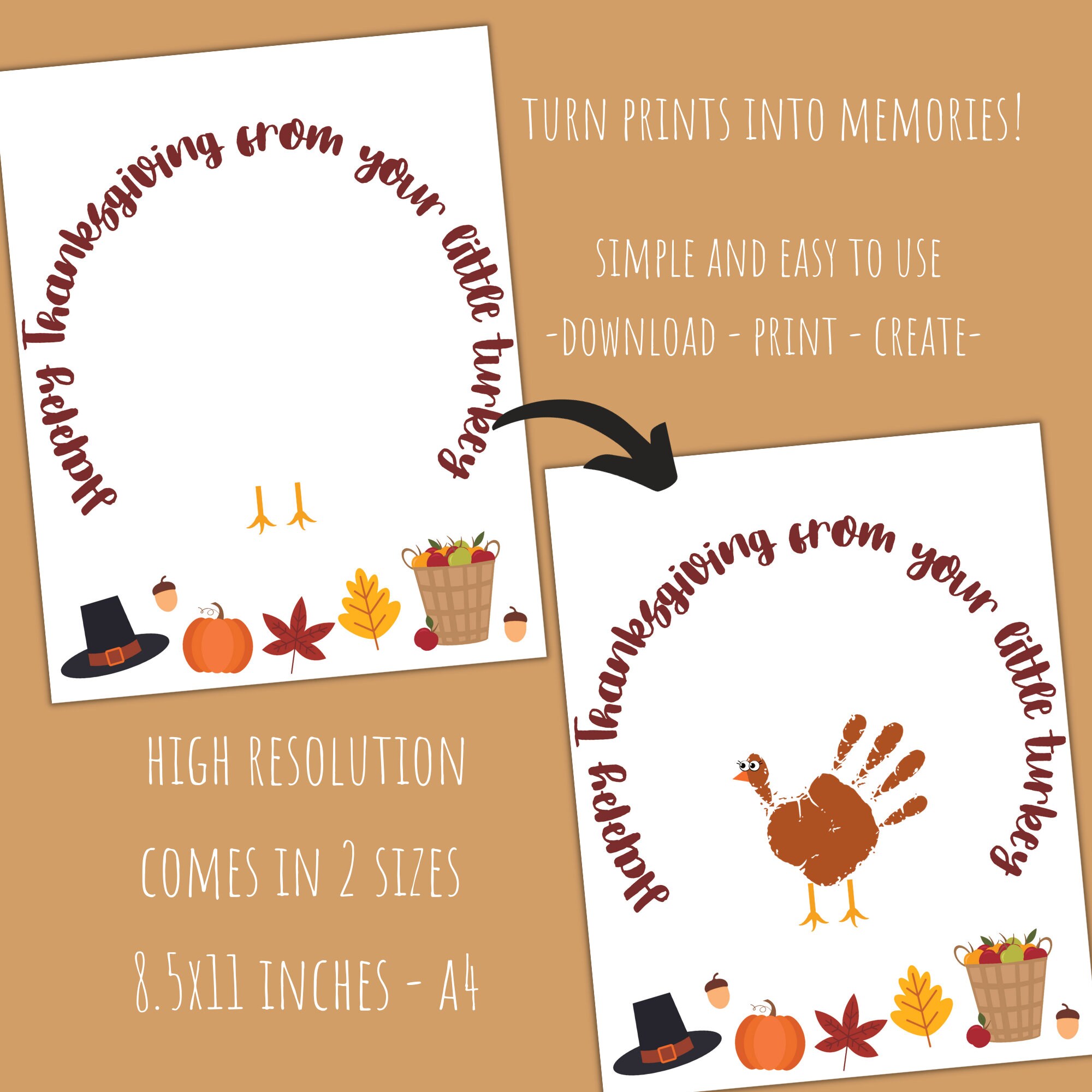 Little Turkey Thanksgiving Handprint, Fall Handprint Art, Thanksgiving ...