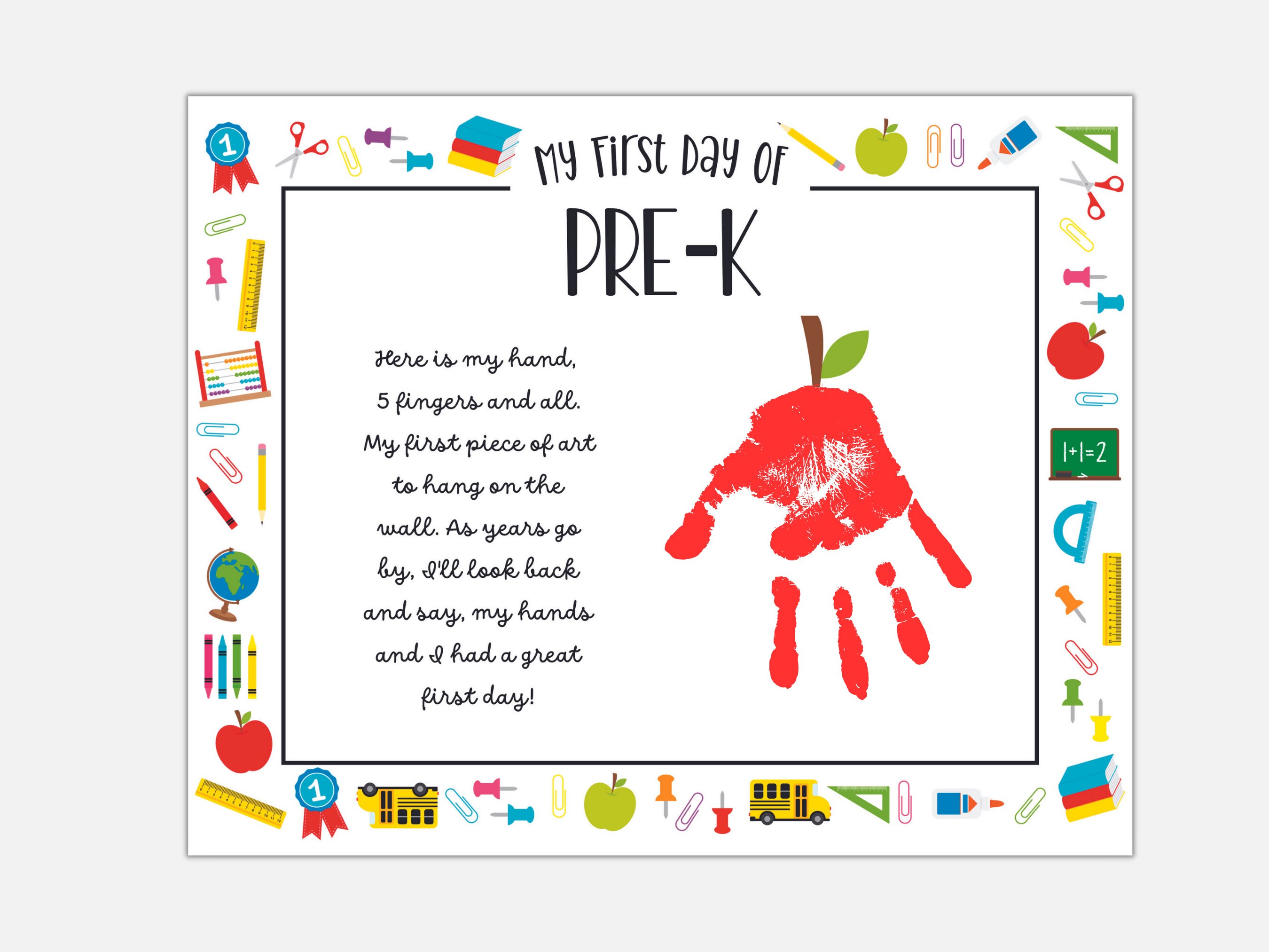 First Day of Pre K / Last Day of Pre K Handprint Art Kids - Etsy
