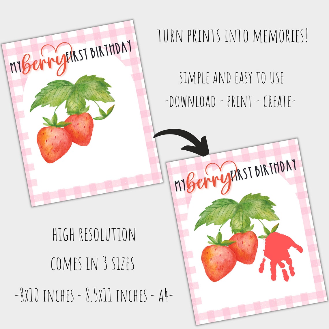 Berry First Birthday, Handprint Art, Baby Footprint Handprint, First ...