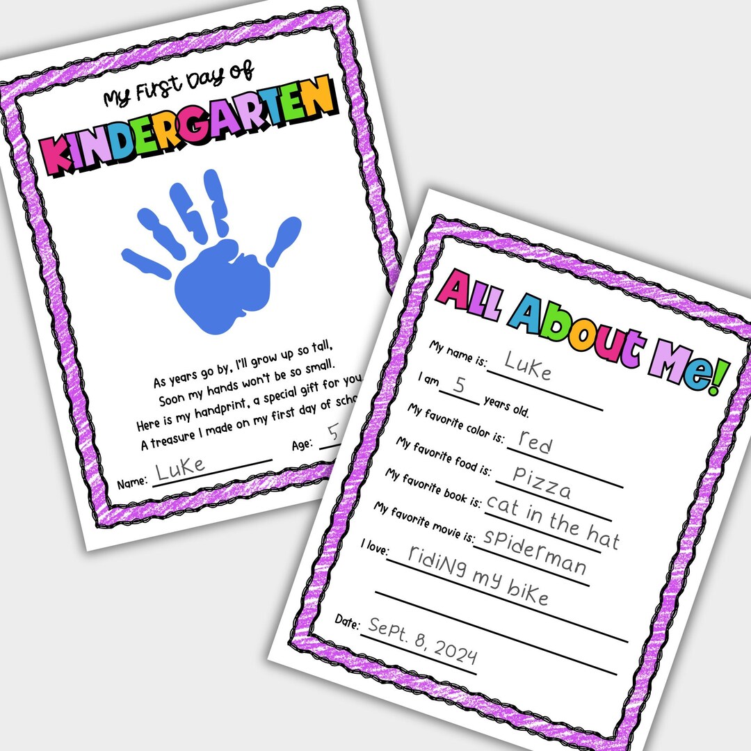 First Day of Kindergarten Handprint, All About Me, First Day of School ...