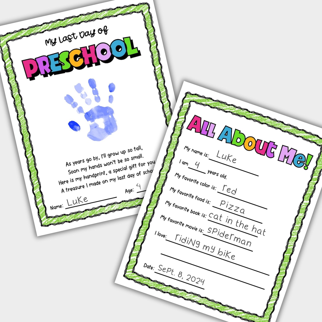 Last Day of Preschool Handprint, All About Me, Last Day of School Craft ...