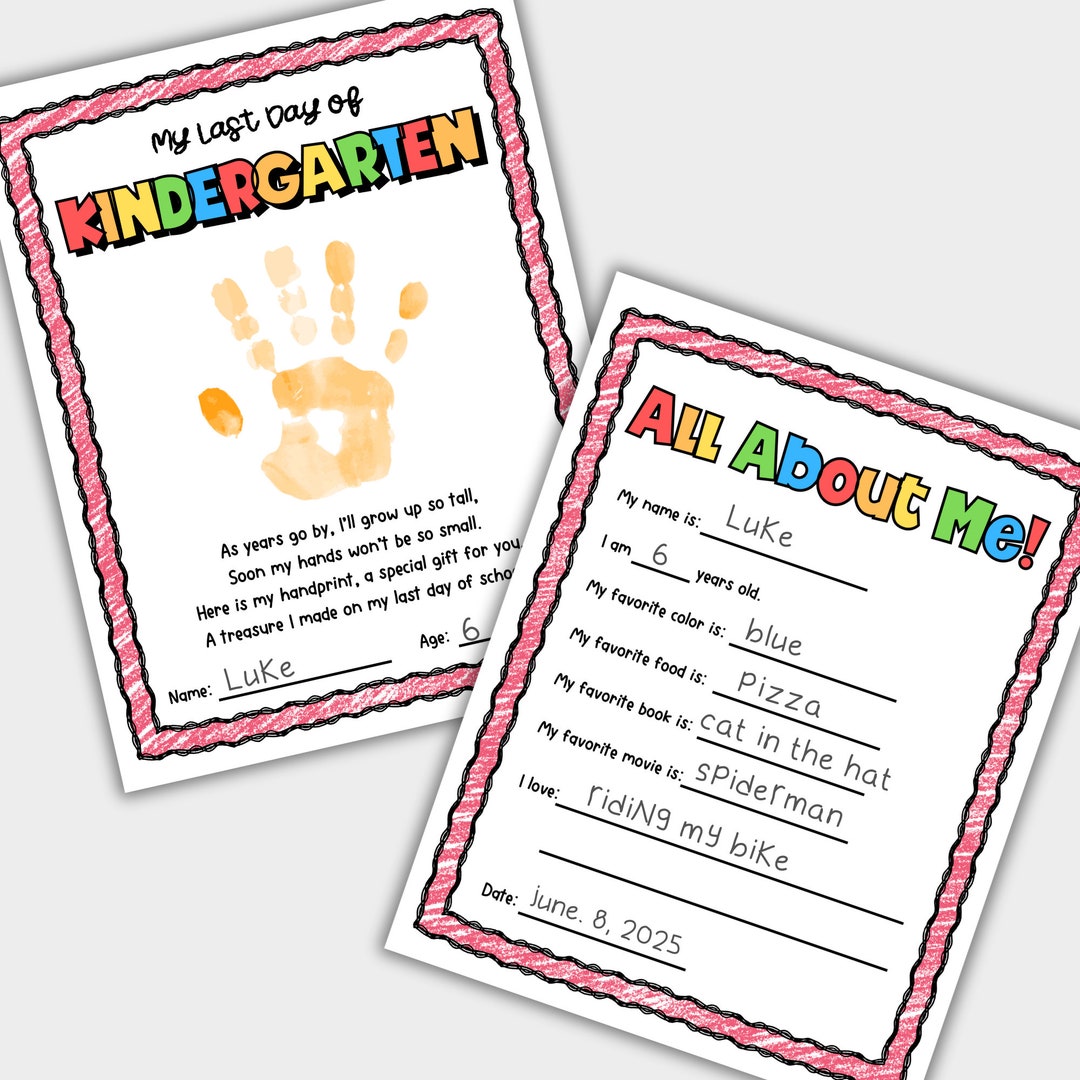 Last Day of Kindergarten Handprint, All About Me, Last Day of School ...