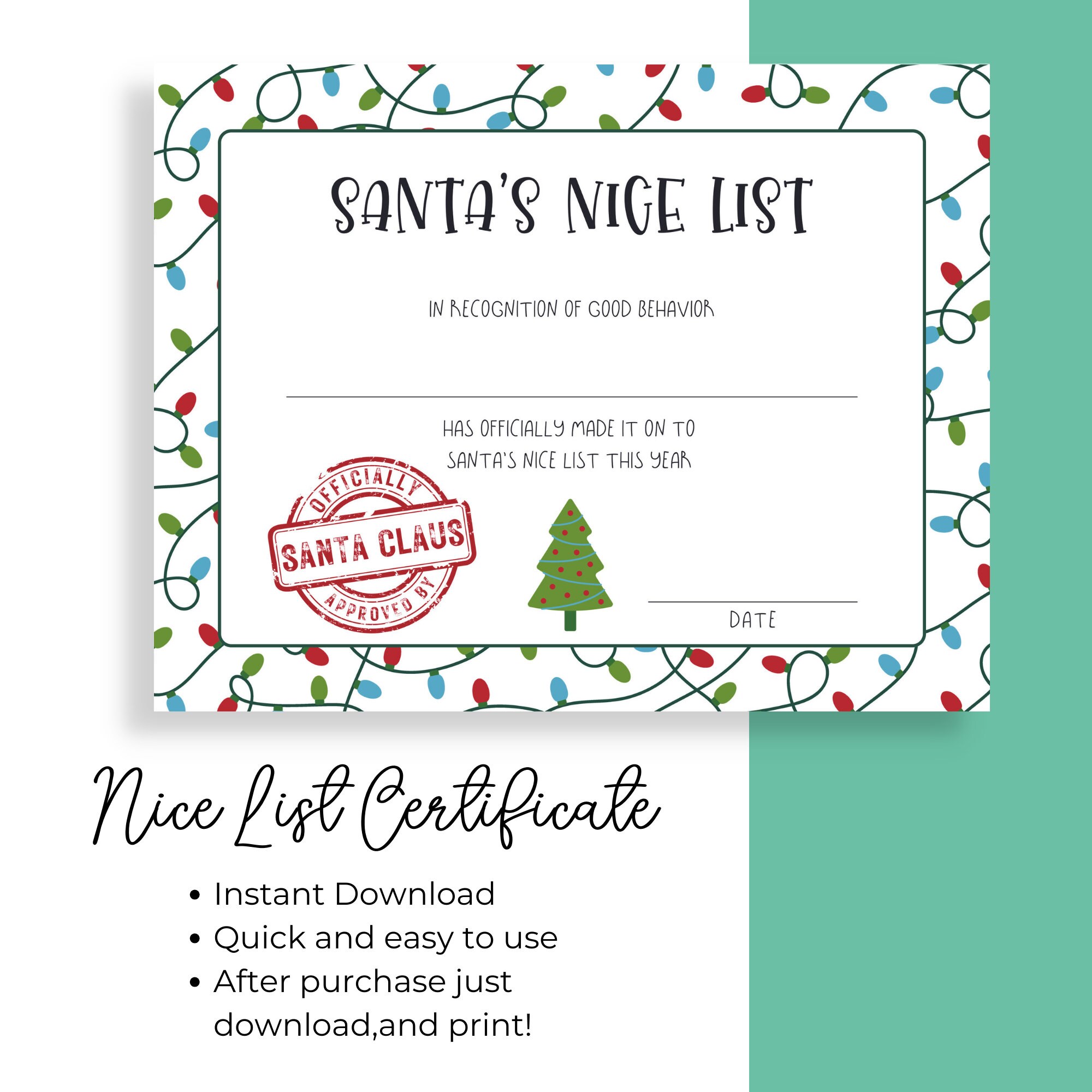 Nice List Certificate, Santa's Nice List Certificate, Santas Good List ...